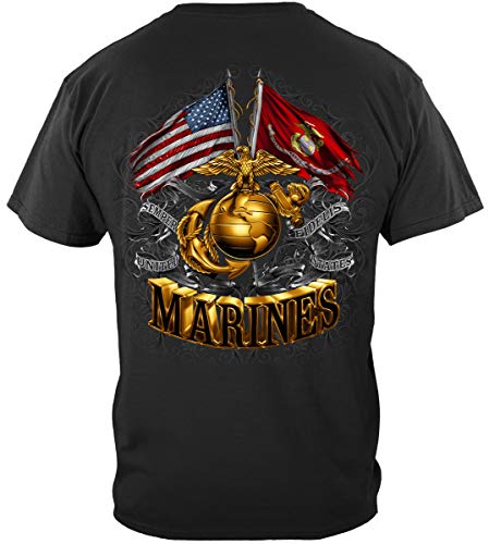 US Marine Corps Short Sleeve Shirts, 100% Cotton Casual Mens Shirts, Show Your Pride with Our Double Flag Gold Globe Marine Corps Foil Stamp Unisex T-Shirts for Men or Women (Large)