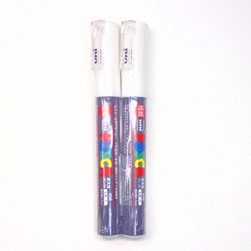 Uni Posca Paint Marker PC-1M White, 2 pens per Pack(Japan Import) [Komainu-Dou Original Package]