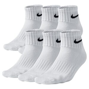 nike men's bag cotton quarter cut socks (6 pack) (large (shoe size 8-12), white)