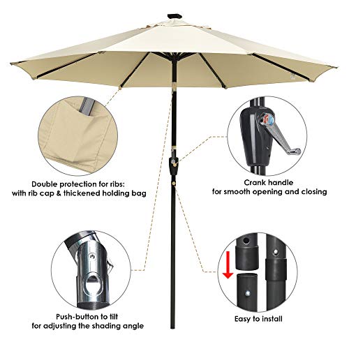 Yescom 9ft 32 Solar Powered LED Light Outdoor Patio Umbrella with 8 Rib Crank Tilt for Table Market Beach Pool Cafe Deck