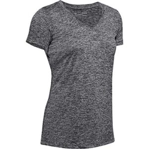 under armour women's tech v-neck twist short-sleeve t-shirt , black (001)/metallic silver , small