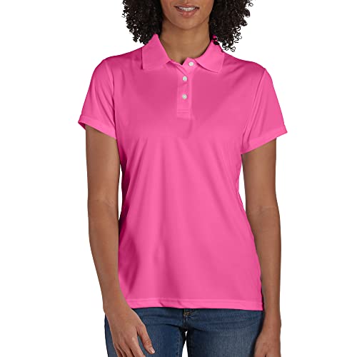 Hanes Sport Women's Cool DRI Performance Polo,Wow Pink,Large