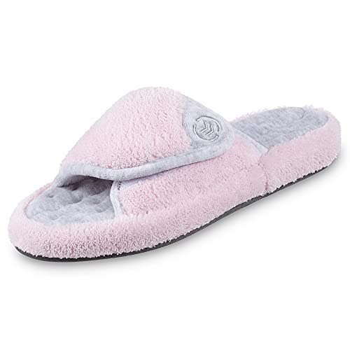 isotoner Women's Terry Spa Slip On Slide Slipper with Memory Foam for Indoor/Outdoor Comfort, Petal Pink, 7.5-8