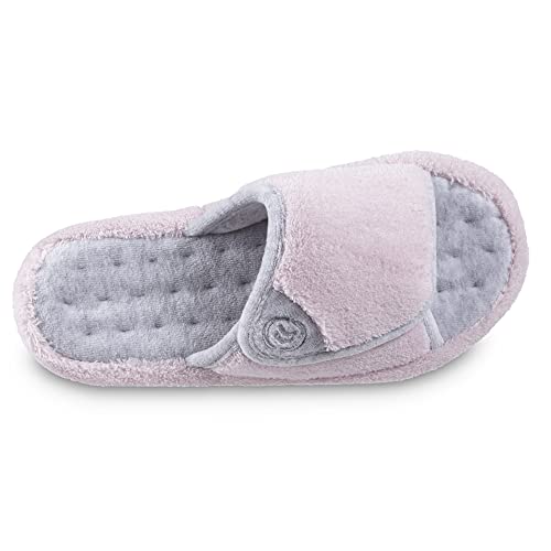 isotoner Women's Terry Spa Slip On Slide Slipper with Memory Foam for Indoor/Outdoor Comfort, Petal Pink, 7.5-8