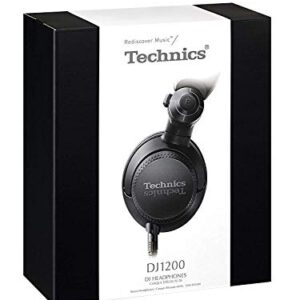 Technics Professional DJ Headphones with 40mm CCAW Voice Coil Drivers, 270° Swivel Housing and Locking Detachable Cord; Lightweight, Foldable High Input - EAH-DJ1200 (Black)