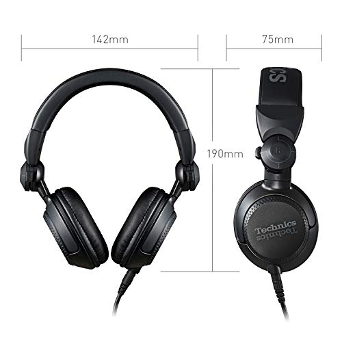 Technics Professional DJ Headphones with 40mm CCAW Voice Coil Drivers, 270° Swivel Housing and Locking Detachable Cord; Lightweight, Foldable High Input - EAH-DJ1200 (Black)