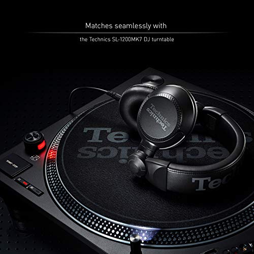 Technics Professional DJ Headphones with 40mm CCAW Voice Coil Drivers, 270° Swivel Housing and Locking Detachable Cord; Lightweight, Foldable High Input - EAH-DJ1200 (Black)