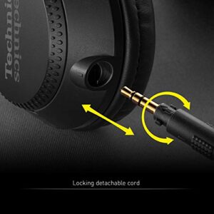 Technics Professional DJ Headphones with 40mm CCAW Voice Coil Drivers, 270° Swivel Housing and Locking Detachable Cord; Lightweight, Foldable High Input - EAH-DJ1200 (Black)