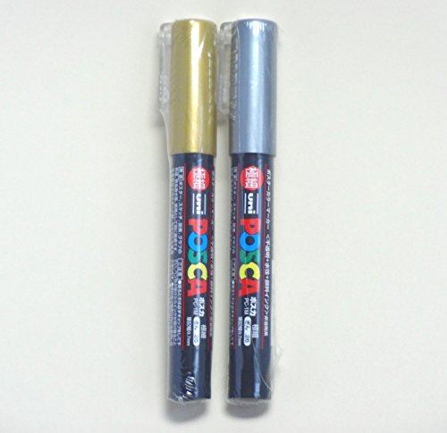 Uni Posca Paint Marker PC-1M Gold & Silver, 2 pens per Pack(Japan Import) [Komainu-Dou Original Package]