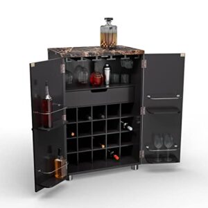 sei furniture cape town contemporary bar liquor and wine cabinet with storage, faux marble countertop with black finish