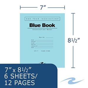 Roaring Spring Test Blue Exam Book, Wide Ruled with Margin, 50 Pack, 8.5" x 7" 6 Sheets/12 Pages, Blue Cover