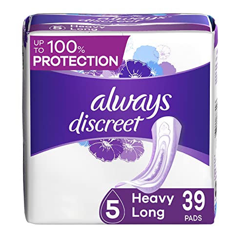 Always Discreet Incontinence Pads for Women, Heavy Absorbency, Long Length, 39 Count