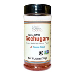 non-gmo, gochugaru, kosher, gluten free, no additives, korean red pepper powder flakes, coarse grind 6 oz by crazy korean cooking