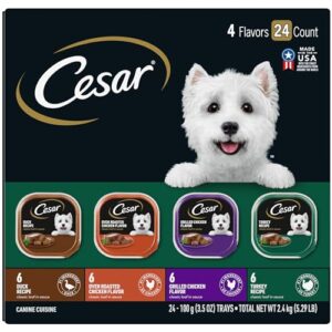 cesar adult wet dog food classic loaf in sauce poultry variety pack,. easy peel trays with real chicken, turkey or duck, 3.5 ounce (pack of 24)