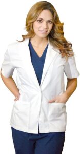 medgear women's short sleeves lab coat, white