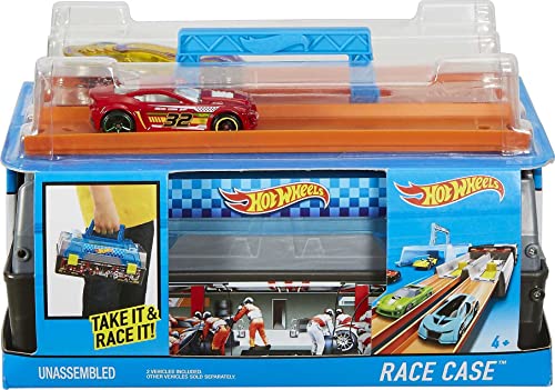 Hot Wheels Race Case Track Set With 2 Hot Wheels Cars, Dual Launcher For Side-By-Side Racing, Storage Container, Toy For Kids 4 Years Old & Up