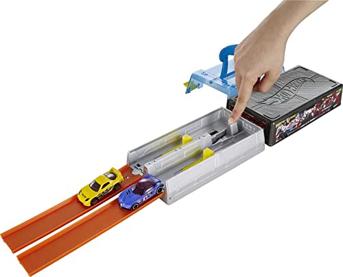 Hot Wheels Race Case Track Set With 2 Hot Wheels Cars, Dual Launcher For Side-By-Side Racing, Storage Container, Toy For Kids 4 Years Old & Up