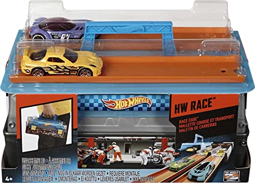 Hot Wheels Race Case Track Set With 2 Hot Wheels Cars, Dual Launcher For Side-By-Side Racing, Storage Container, Toy For Kids 4 Years Old & Up