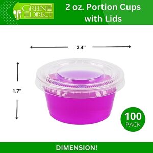 Green Direct 2 oz Disposable Jello Shot Cups with Lids | Pack of 100 | Leakproof Condiment Containers for Souffle, Dressings, and More!