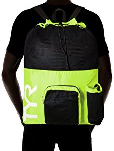 TYR Big Mesh Mummy Backpack for Wet Swimming, Gym, and Workout Gear, Yellow