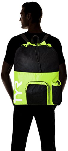 TYR Big Mesh Mummy Backpack for Wet Swimming, Gym, and Workout Gear, Yellow