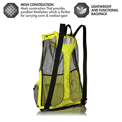 TYR Big Mesh Mummy Backpack for Wet Swimming, Gym, and Workout Gear, Yellow