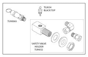 safety valve holder kit (40 psi) for tuttnauer - black top tuk078