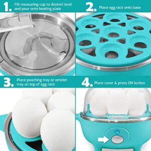 Elite Gourmet Easy Electric 7 Egg Capacity Soft, Medium, Hard-Boiled Cooker Poacher, Scrambled, Omelet Maker with Auto Shut-Off and Buzzer, BPA Free