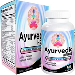 Ayurvedic Herbs (All-in-1) Supplement 2-Month Supply - Ayurveda Mind, Body & Spirit Herbal Blend Complex with 17 Active Ingredients - Natural Ayurvedic Supplements - Easy to Swallow - 60 Capsules