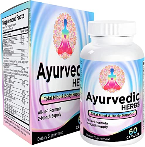 Ayurvedic Herbs (All-in-1) Supplement 2-Month Supply - Ayurveda Mind, Body & Spirit Herbal Blend Complex with 17 Active Ingredients - Natural Ayurvedic Supplements - Easy to Swallow - 60 Capsules