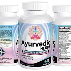 Ayurvedic Herbs (All-in-1) Supplement 2-Month Supply - Ayurveda Mind, Body & Spirit Herbal Blend Complex with 17 Active Ingredients - Natural Ayurvedic Supplements - Easy to Swallow - 60 Capsules