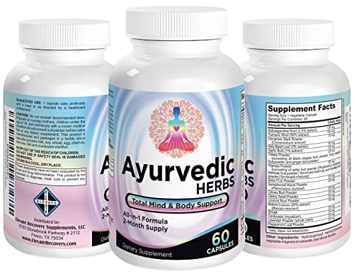 Ayurvedic Herbs (All-in-1) Supplement 2-Month Supply - Ayurveda Mind, Body & Spirit Herbal Blend Complex with 17 Active Ingredients - Natural Ayurvedic Supplements - Easy to Swallow - 60 Capsules