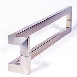 24 Inch Square Rectangle Flat Shape Stainless Steel Modern Contemporary Entry Door Handle Bar Pull Shower Glass Sliding Barn Door Entrance Interior Exterior Door Pull Push Brush Nickel Satin Finish