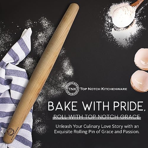 Sugar Maple French Style Rolling Pin: Tapered Solid Wood Design. Hand Crafted in the USA. By Top Notch Kitchenware!