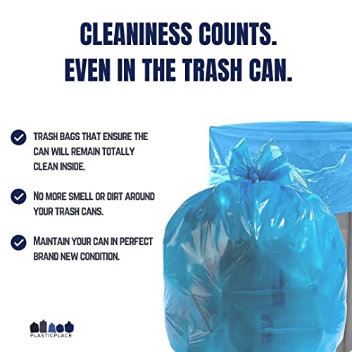 Plasticplace 64-65 Gallon Recycling Trash Bags For Toter │1.5 Mil │ Blue Heavy Duty Garbage Can Liners  │ 50” x 60” (50 Count)