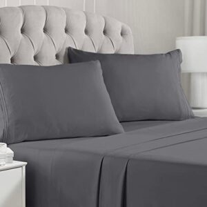 mellanni full size sheet set - 4 piece iconic collection bedding sheets & pillowcases - luxury, extra soft, cooling bed sheets - deep pocket up to 16 inch - wrinkle, fade, stain resistant (full, gray)