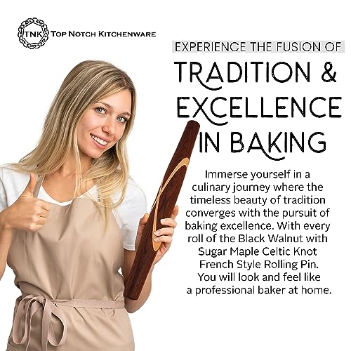 Top Notch Kitchenware Black Walnut French Style Rolling Pin | Tapered Solid Wood Design | Premium Quality for Effortless Baking and Dough Rolling | L18 x W1.75 x H1.75 inches Rolling Pin