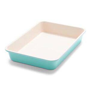 greenlife bakeware healthy ceramic nonstick, 13" x 9" rectangular cake baking pan, pfas-free, turquoise