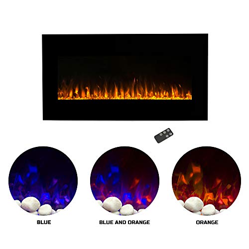 36-Inch Wall-Mounted Electric Fireplace – LED Fire Flames with Remote – Adjustable Flame Color, Brightness and Heat by Northwest (Black)