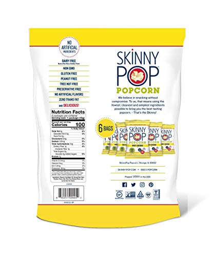 Skinny Popcorn White Cheddar Snack Packs, Halloween Snacks for Kids, 0.65 Oz, 6 Count