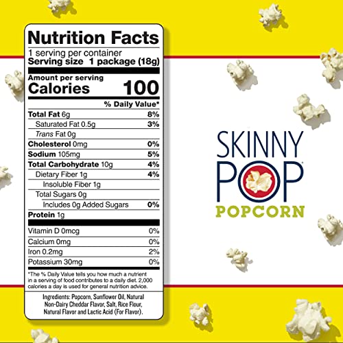 Skinny Popcorn White Cheddar Snack Packs, Halloween Snacks for Kids, 0.65 Oz, 6 Count