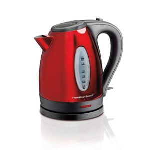 hamilton beach electric tea kettle, water boiler & heater, 1.7 liter, cordless serving, 1500 watts for fast boiling, auto-shutoff and boil-dry protection, red (40885)