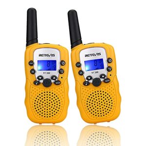 retevis rt388 walkie talkies for kids,22ch long range walkie talkie,toys with flashlight,birthday gifts boys girls outdoor indoor cosplay camping hiking(yellow,2 pack)