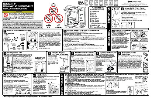 Fluidmaster 400CARP5 Universal No Tank Removal PerforMAX Kit, High Performance Toilet Fill Valve and Adjustable Flush Valve Repair Kit Including Flapper, For 2-Inch Toilet Flush Valves