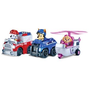 paw patrol racers 3-pack vehicle set, rescue marshall, spy chase, and skye