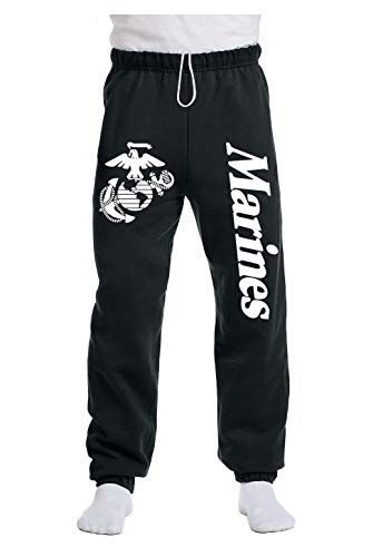 USMC Marines Logo Sweatpants United States Marine Pants Black, Large