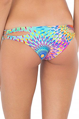 Luli Fama Women's Bajo Un Mismo Sol Zig-Zag Open Side Moderate Bikini Bottom, Multi, Large