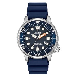 citizen promaster dive eco-drive watch, 3-hand date, iso certified, luminous hands and markers, rotating bezel, blue/stainless (model: bn0151-09l)