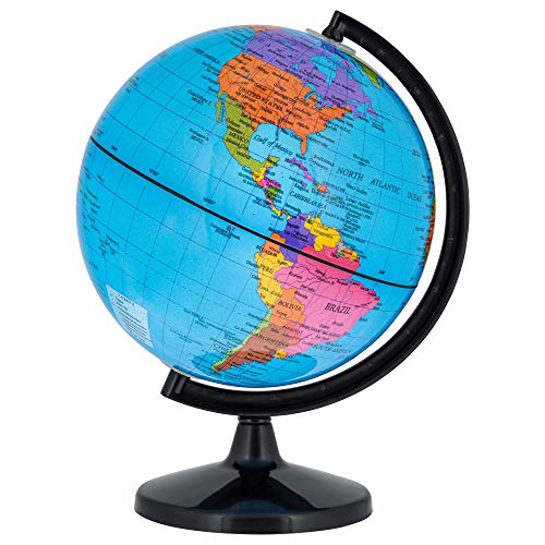 TCP Global 6" Blue Ocean World Globe with Black Base - Compact Mini Political Globe, Vertical Axis Rotation - Fun, Educational, Learn Earth Geography - School, Home Office, Shelf Desktop Display