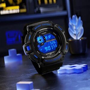 FANMIS Mens Military Multi Function Tactics Digital LED Sports Watch Large Face Electronic Waterproof Alarm Quartz Outdoor Waterproof Watch (Blue)